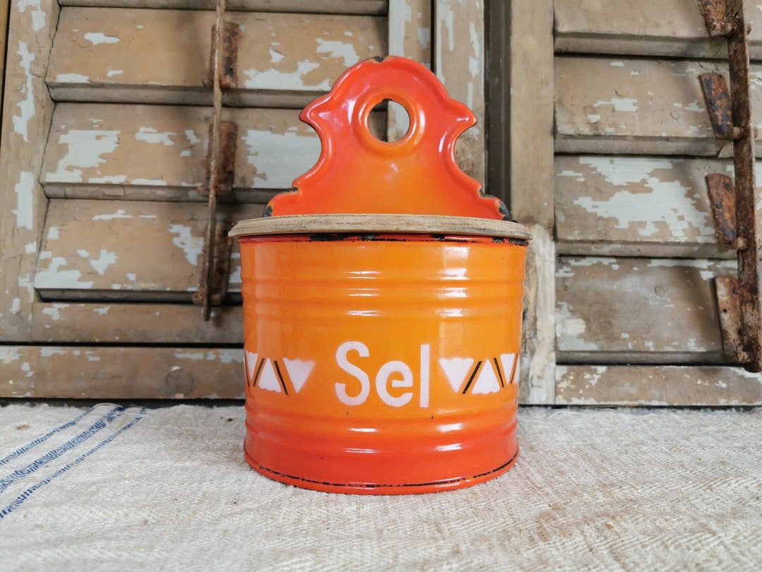 Antique French Enamelled Salt Box With Wooden Lid / Boîte à Sel ...