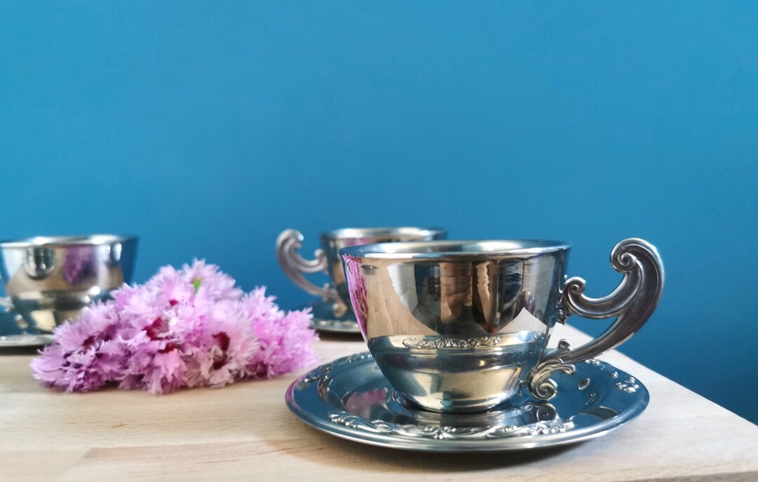 Set of 4 Inox Expresso Cups With Saucers / Art Deco / Vintage Set ...