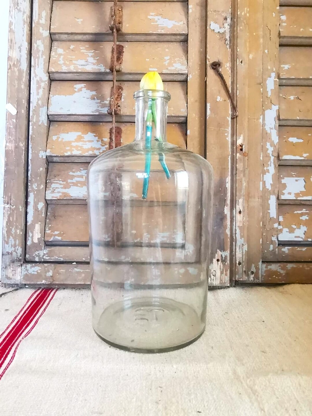 Old Bottle / 5 Liters With Label / Old Glass / Vintage Kitchen / Flower ...