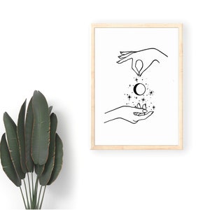 Moon Hand Printable Art, Holding Moon and Star Print, Celestial Line ...