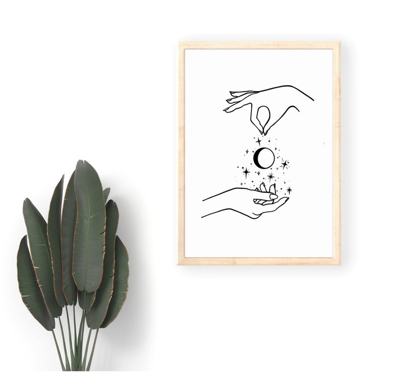 Moon Hand Printable Art, Holding Moon and Star Print, Celestial Line ...