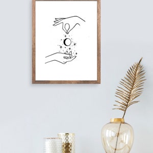 Moon Hand Printable Art, Holding Moon and Star Print, Celestial Line ...
