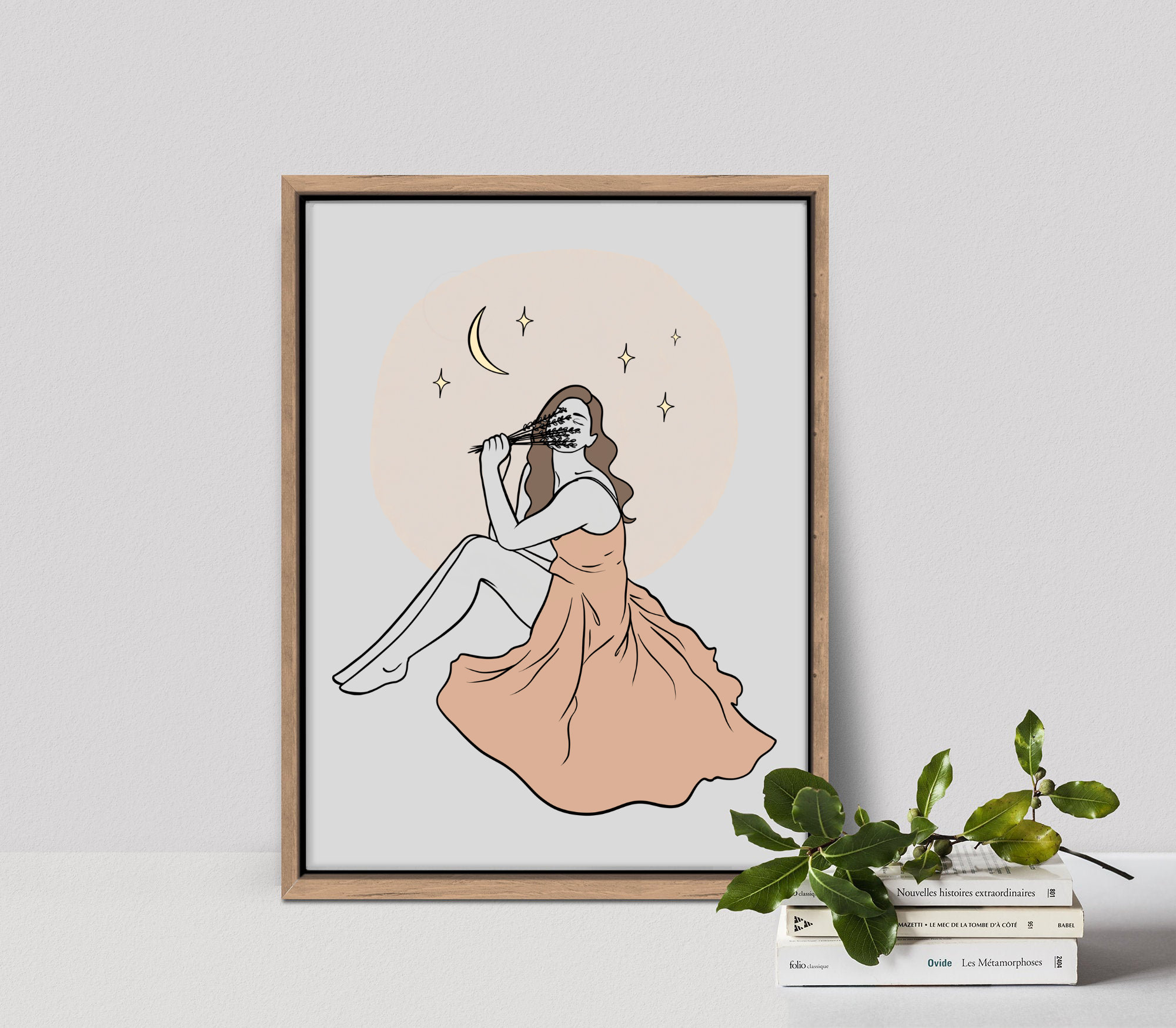 Female Line Art, Modern Line Drawing, Boho Wall Art, Fashion Dress Art ...