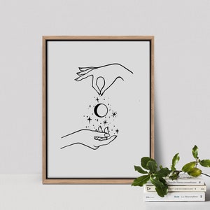 Moon Hand Printable Art, Holding Moon and Star Print, Celestial Line ...