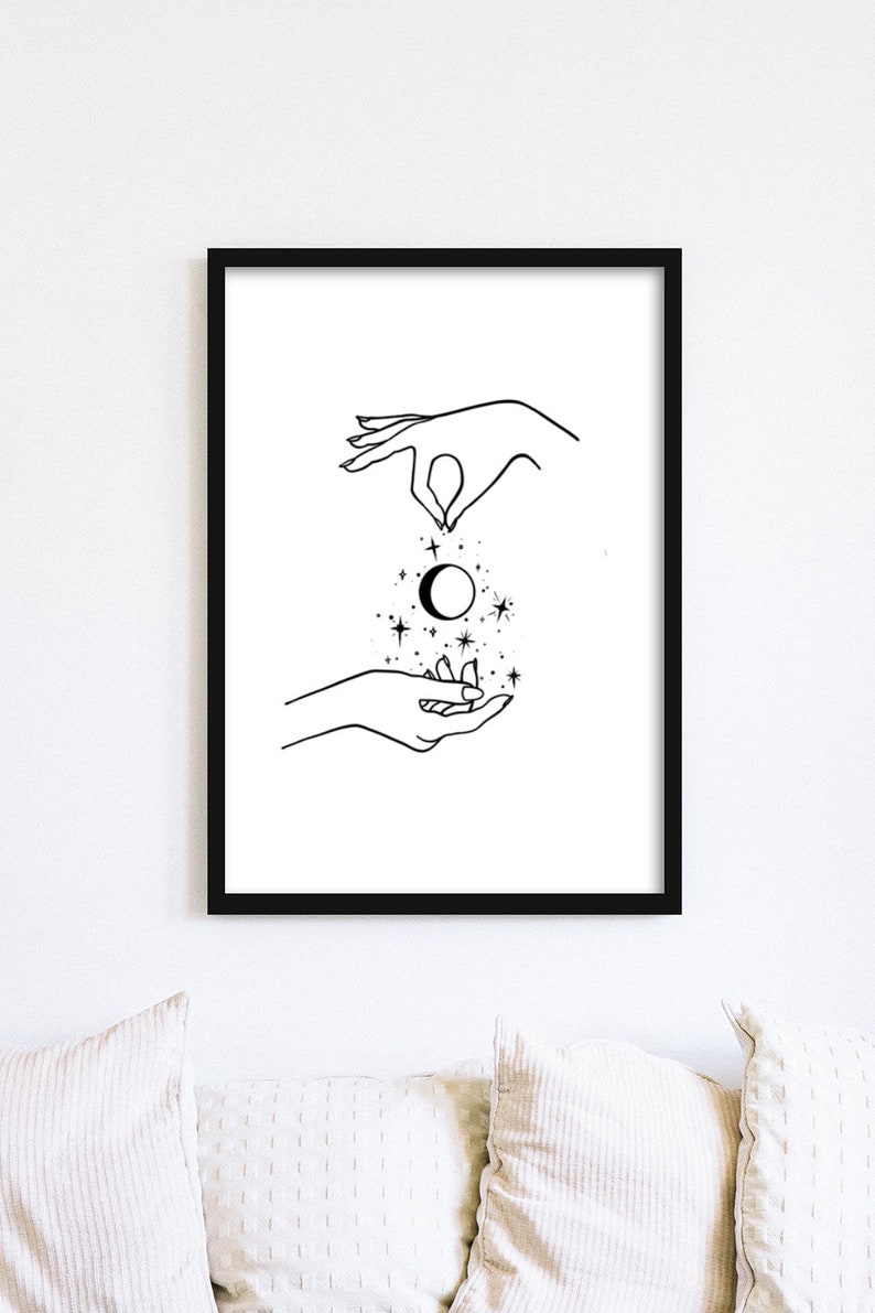 Moon Hand Printable Art, Holding Moon and Star Print, Celestial Line ...