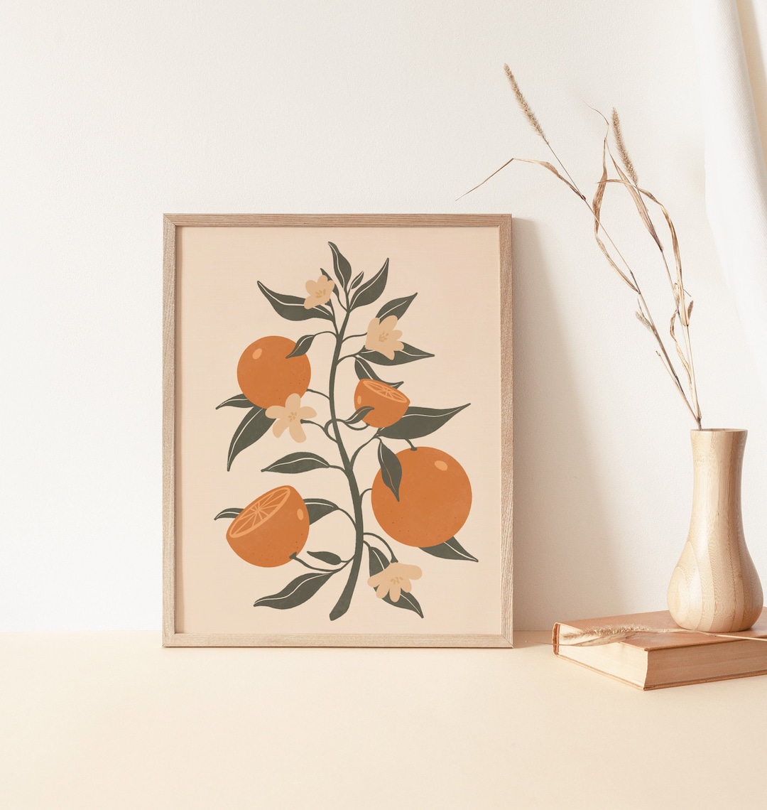 Vintage Clementine Wall Art, Orange Fruit Illustration, Mid Century ...