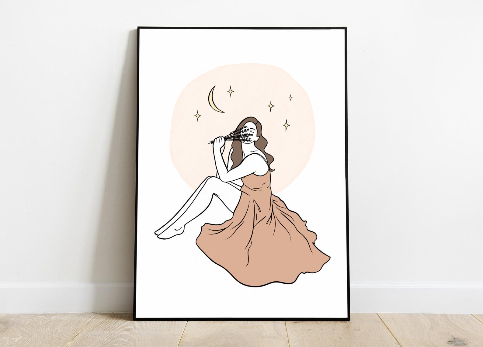 Female Line Art, Modern Line Drawing, Boho Wall Art, Fashion Dress Art ...