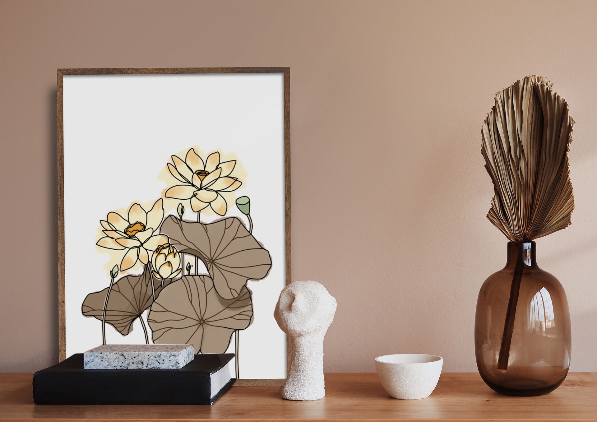 Lotus Wall Art, Lotus Line Art, Floral Illustration, One Line Drawing ...
