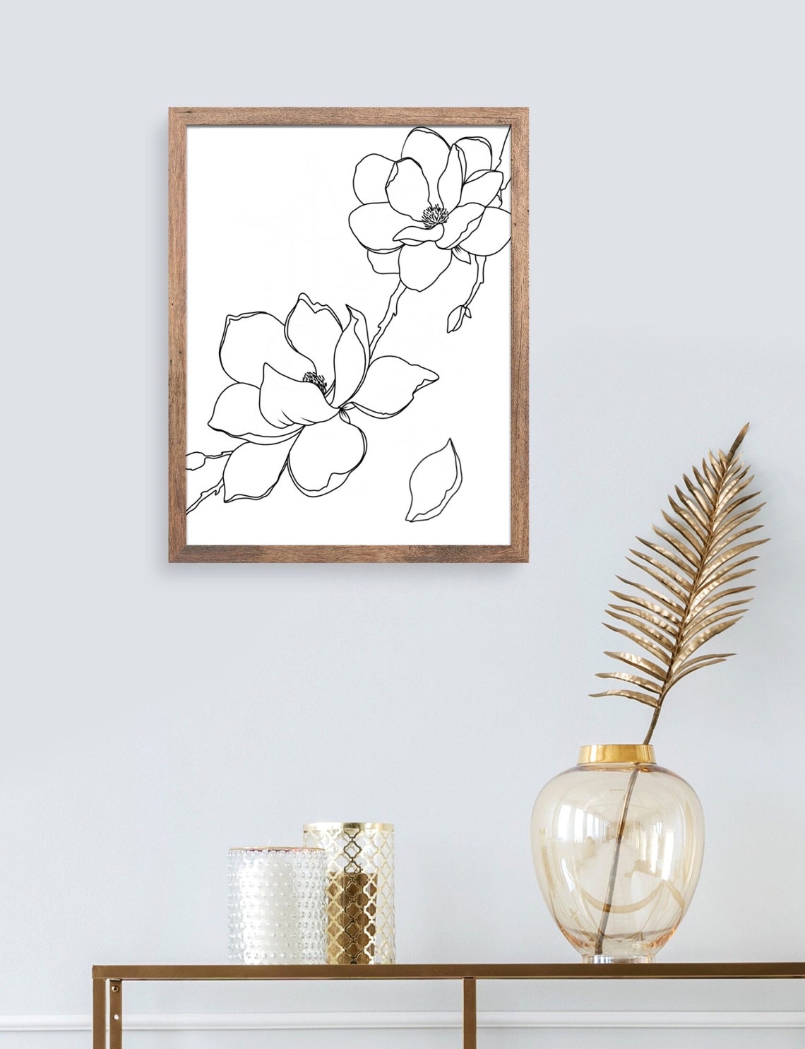 Line Art Wall Decor Magnolia Flower Printable Wall Art | Etsy