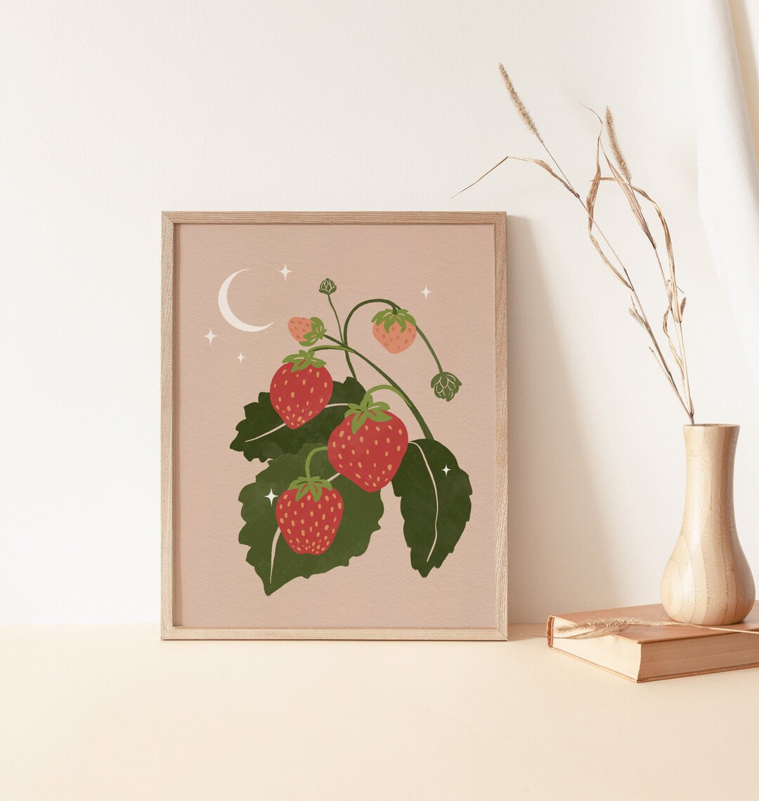 Vintage Strawberry Wall Art, Berry Art, Fruit Art Print, Boho Wall Art ...