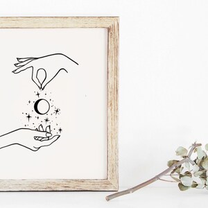 Moon Hand Printable Art, Holding Moon and Star Print, Celestial Line ...