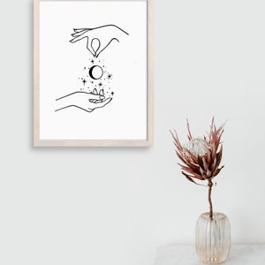 Moon Hand Printable Art, Holding Moon and Star Print, Celestial Line ...
