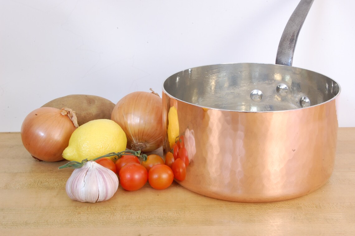 8 Matfer Stamped Vintage French Copper Saucepan With Hammered Finish ...