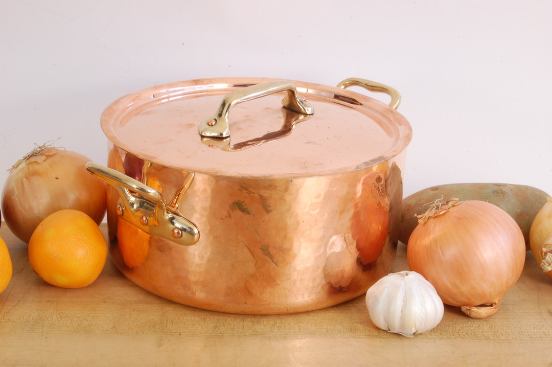 8-5/8" Vintage French Copper Stockpot/rondeau With Lid & Hammered ...