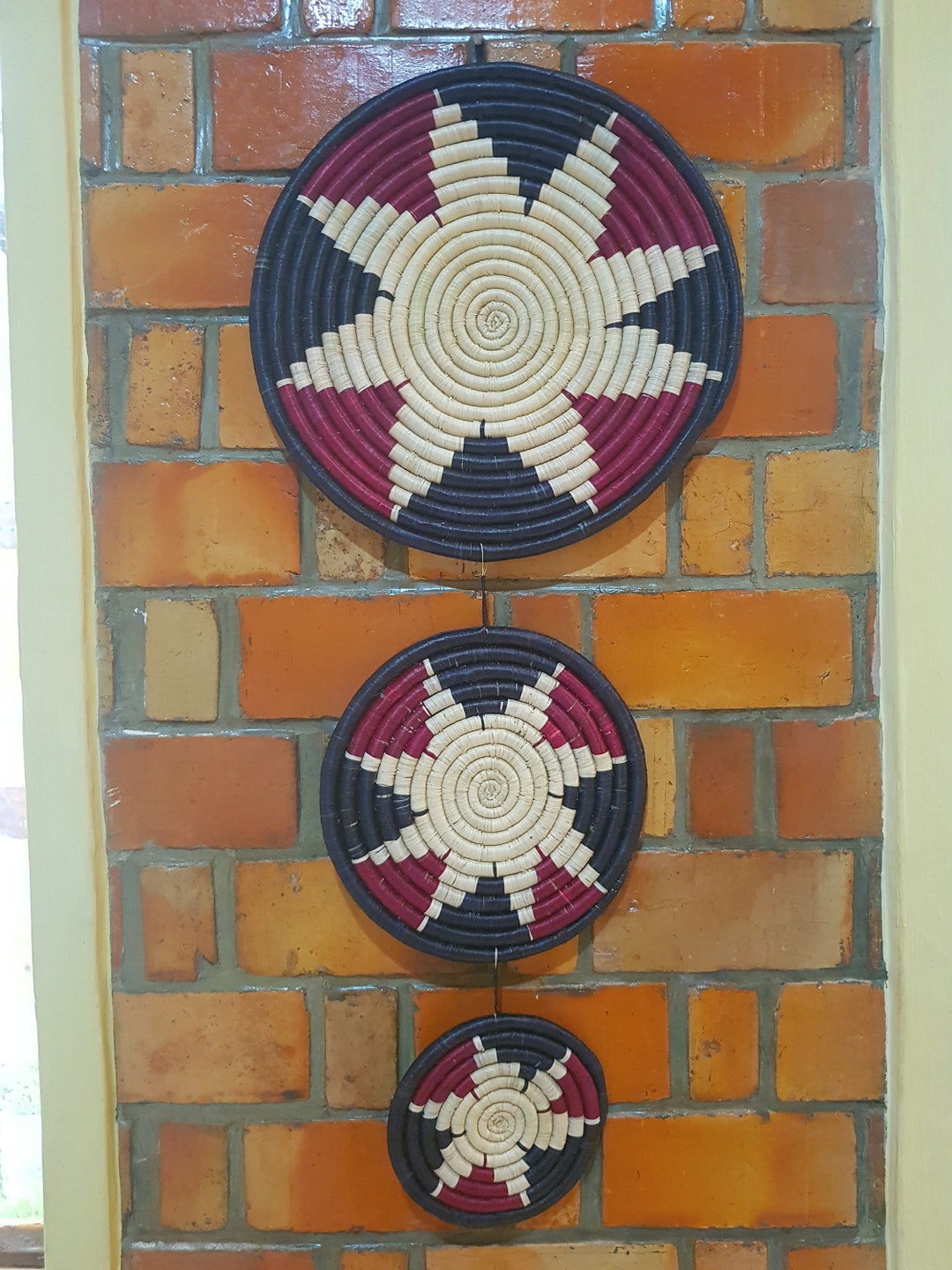 African Wall Art, Set of 3, Woven Boho, Home Decor, Woven Trivets Wall ...