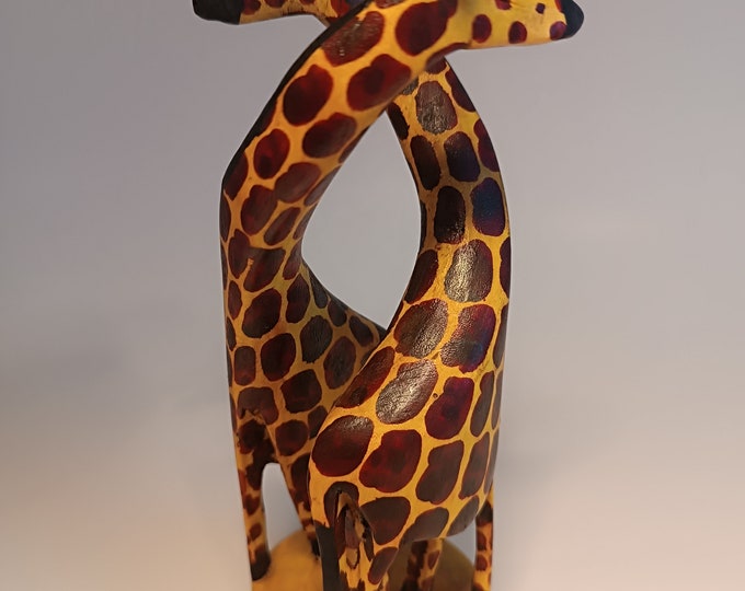 Hugging Giraffe Couple, African Hand Carved Wooden African Statue ...