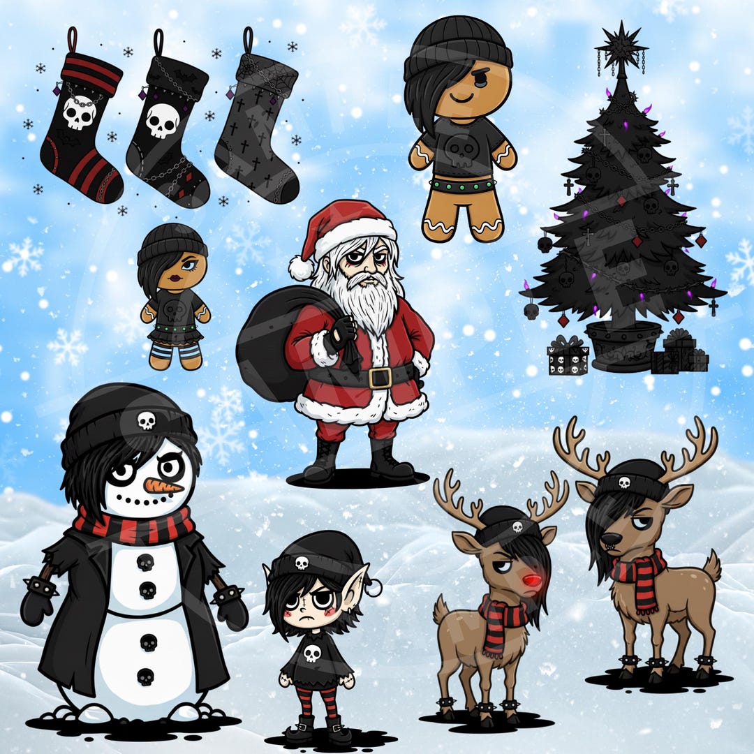 Emo Goth Christmas Clipart | Dark Holiday PNG Bundle - Etsy