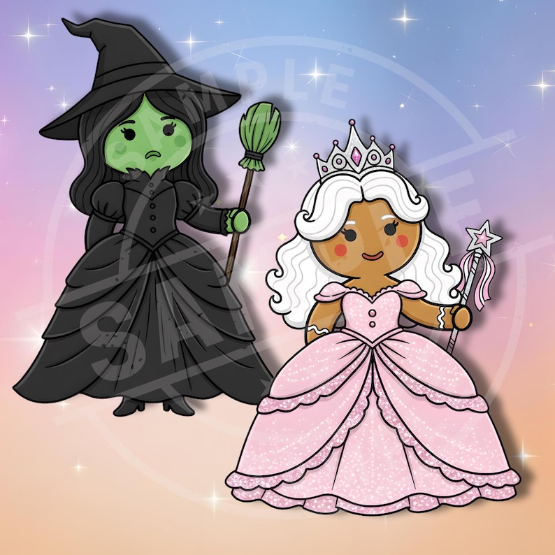 Wicked Gingerbread PNG, Elphaba and Glinda, Witchy Christmas (digital ...