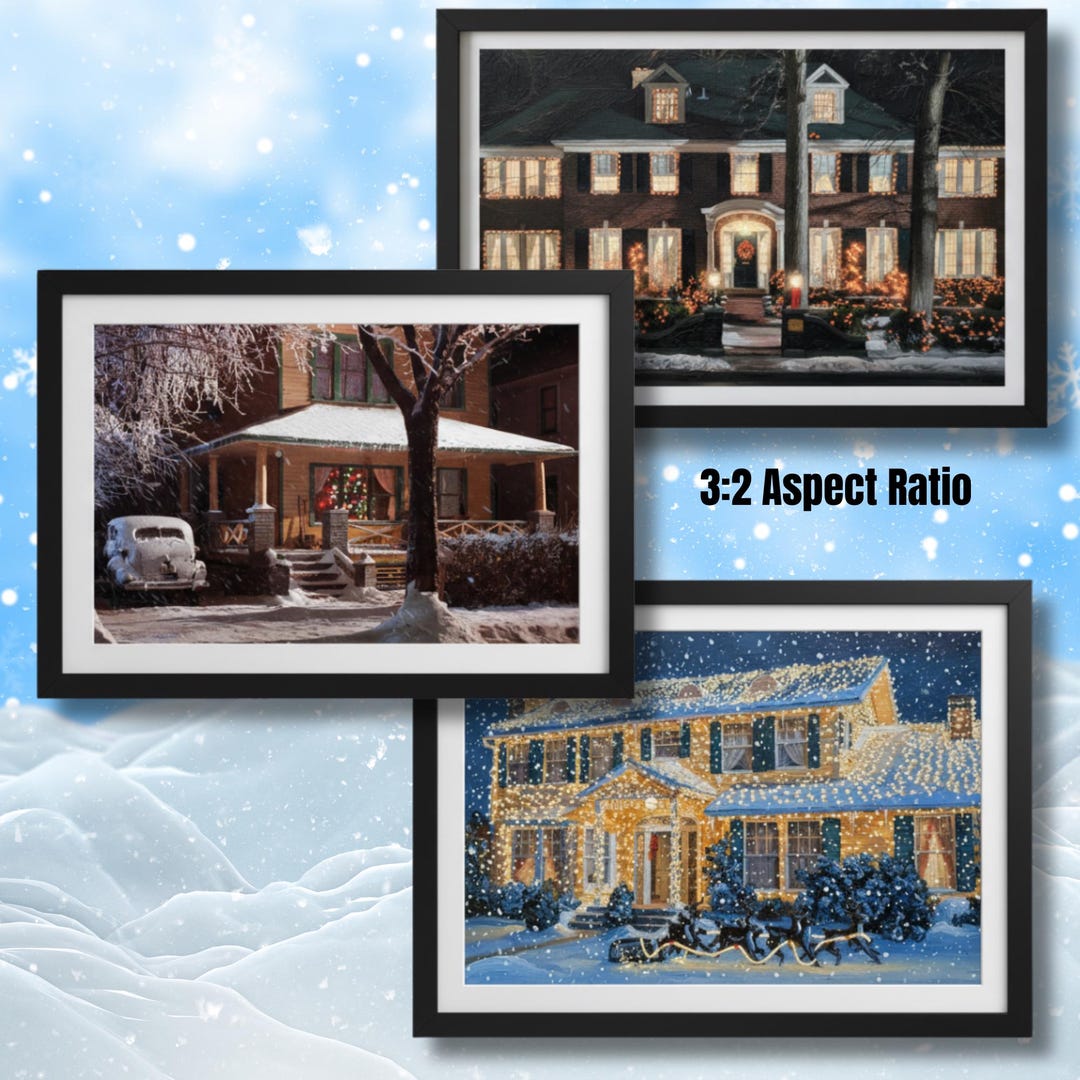 Iconic Christmas Movie Houses Print | Holiday Home Art (digital ...