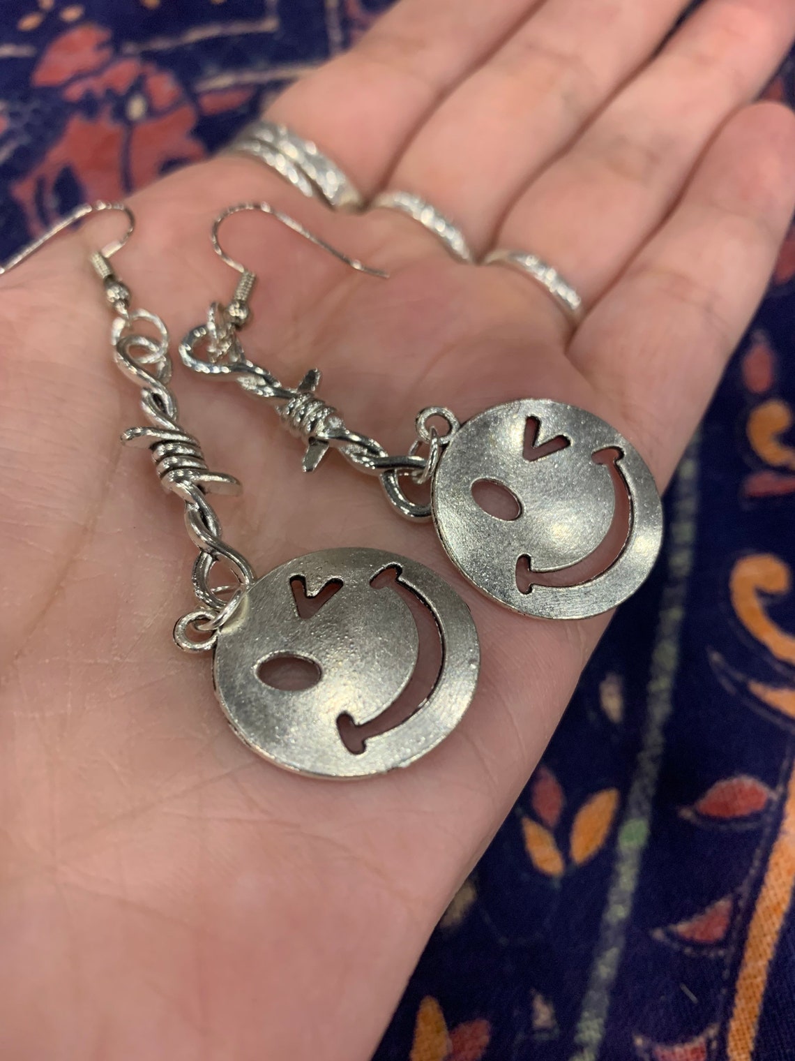 Barbed Wire Smiley Face Dangle Earrings, Barb Wire, Statement Earrings ...