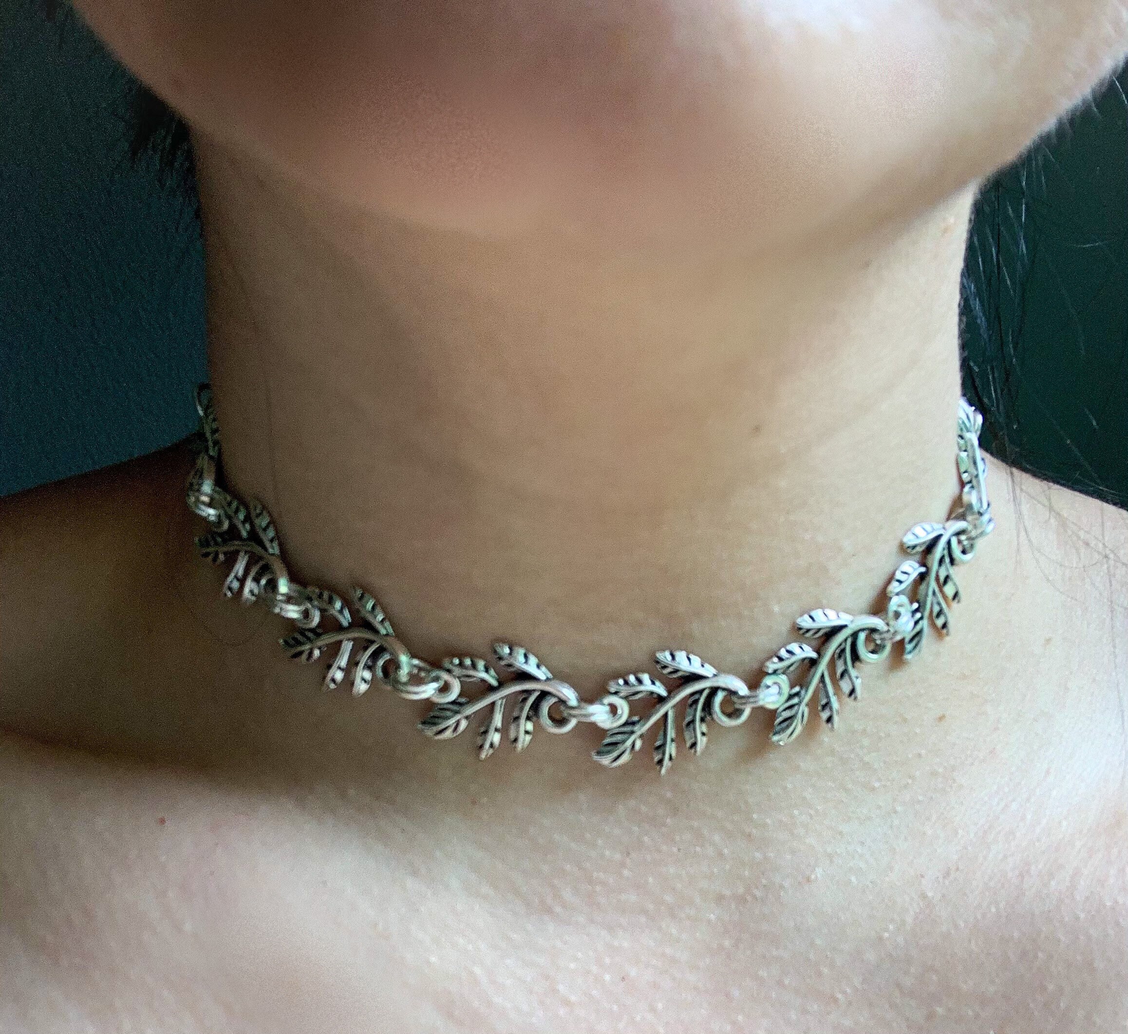 Silver Leaf Choker Dainty Vine Chain Adjustable Plant Necklace - Etsy