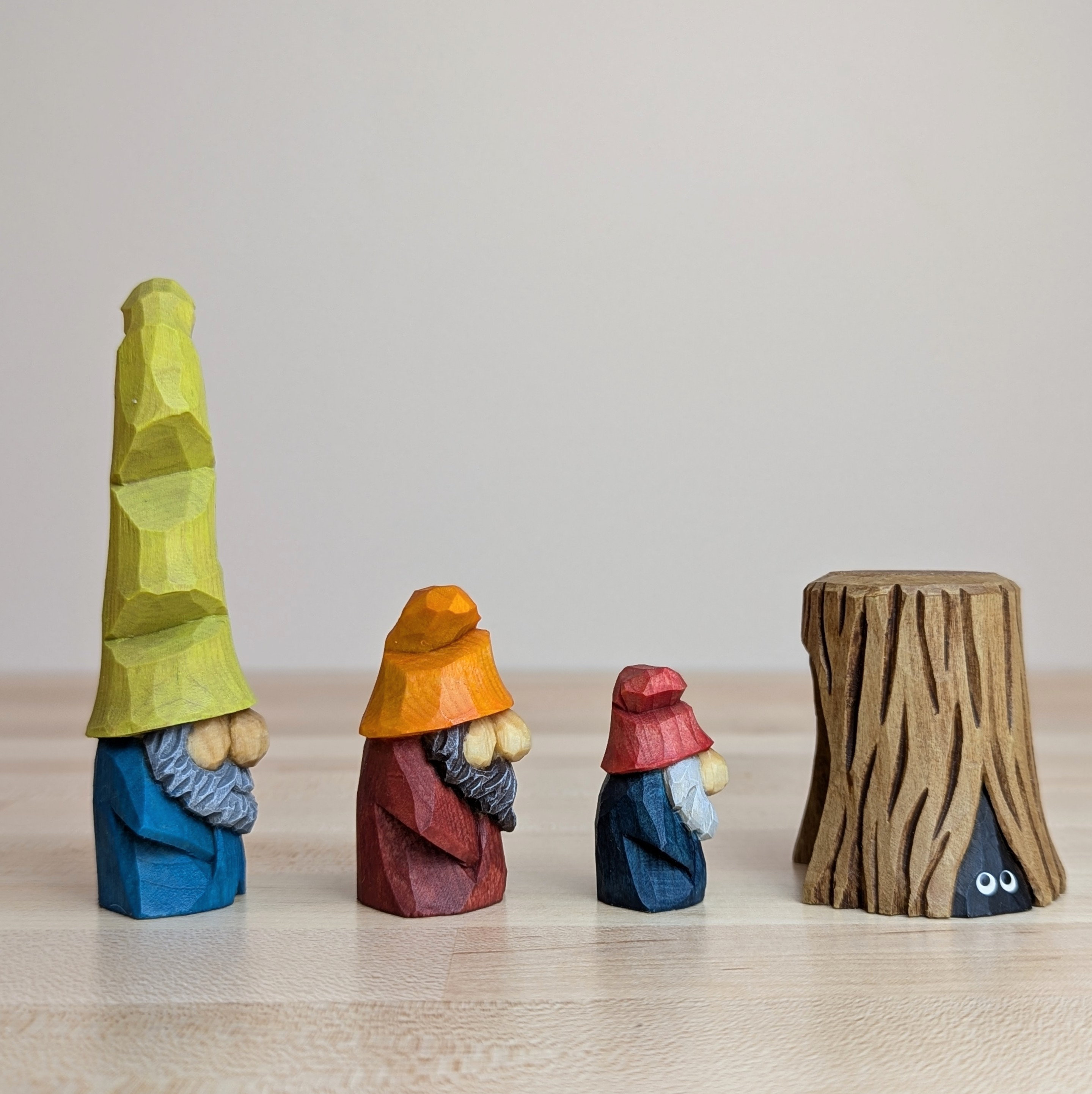 Hand Carved Wooden Gnome Set, 4 Inch 4 Pieces - Etsy