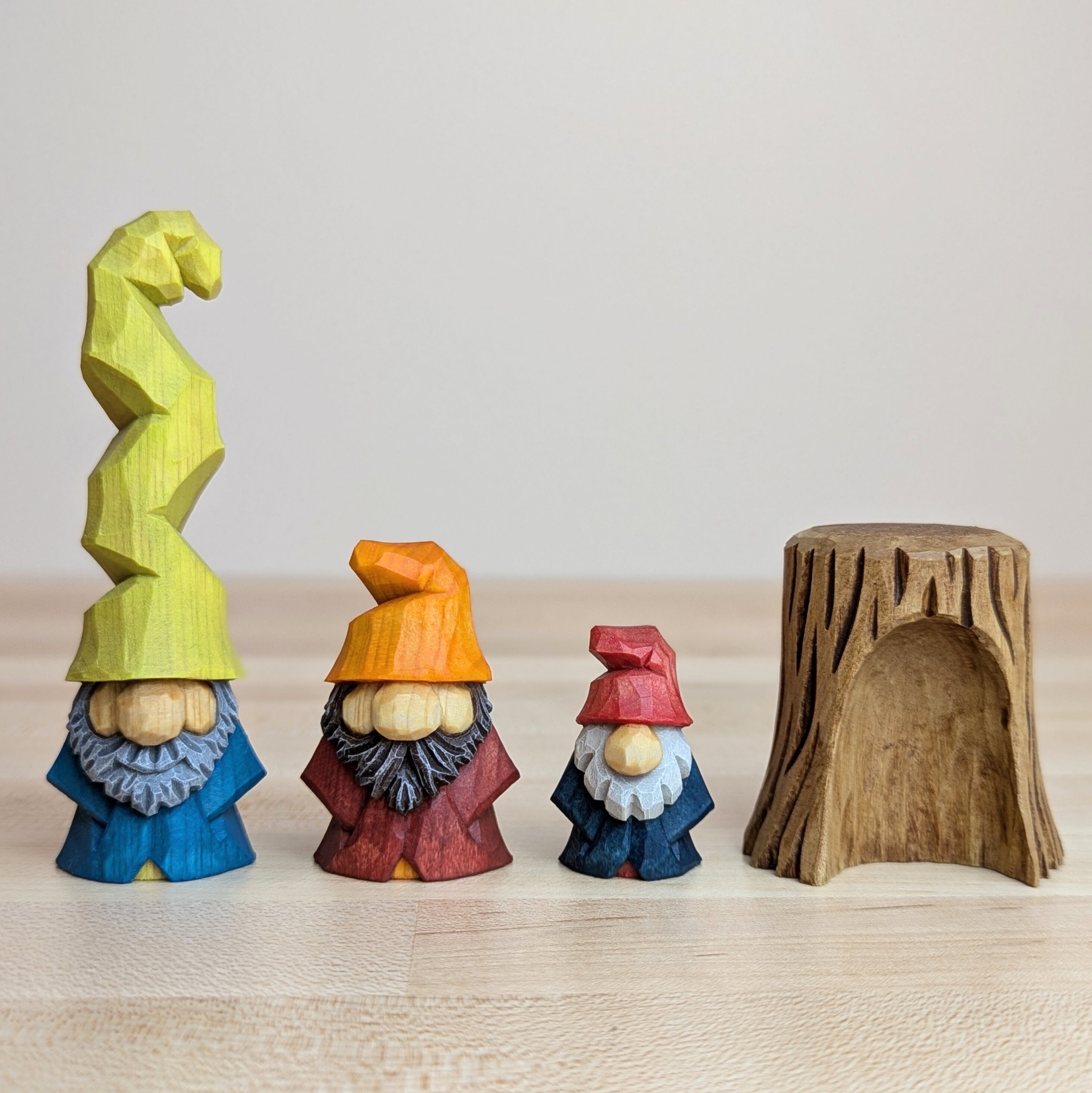 Hand Carved Wooden Gnome Set, 4 Inch 4 Pieces - Etsy