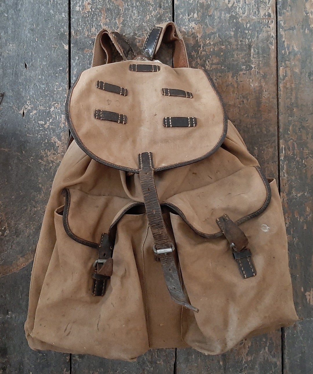 RARE Antique German Backpack With Leather Strapscanvas Backpack - Etsy