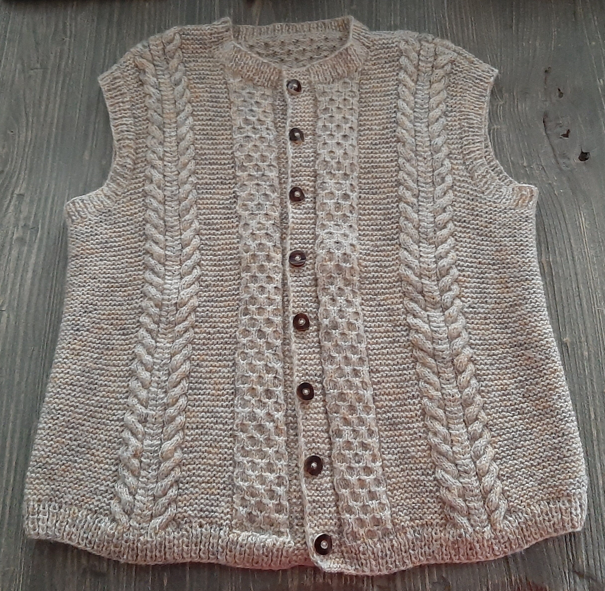 Antique Beige & Hand-knitted VEST Button Placket With DEER HORN ...