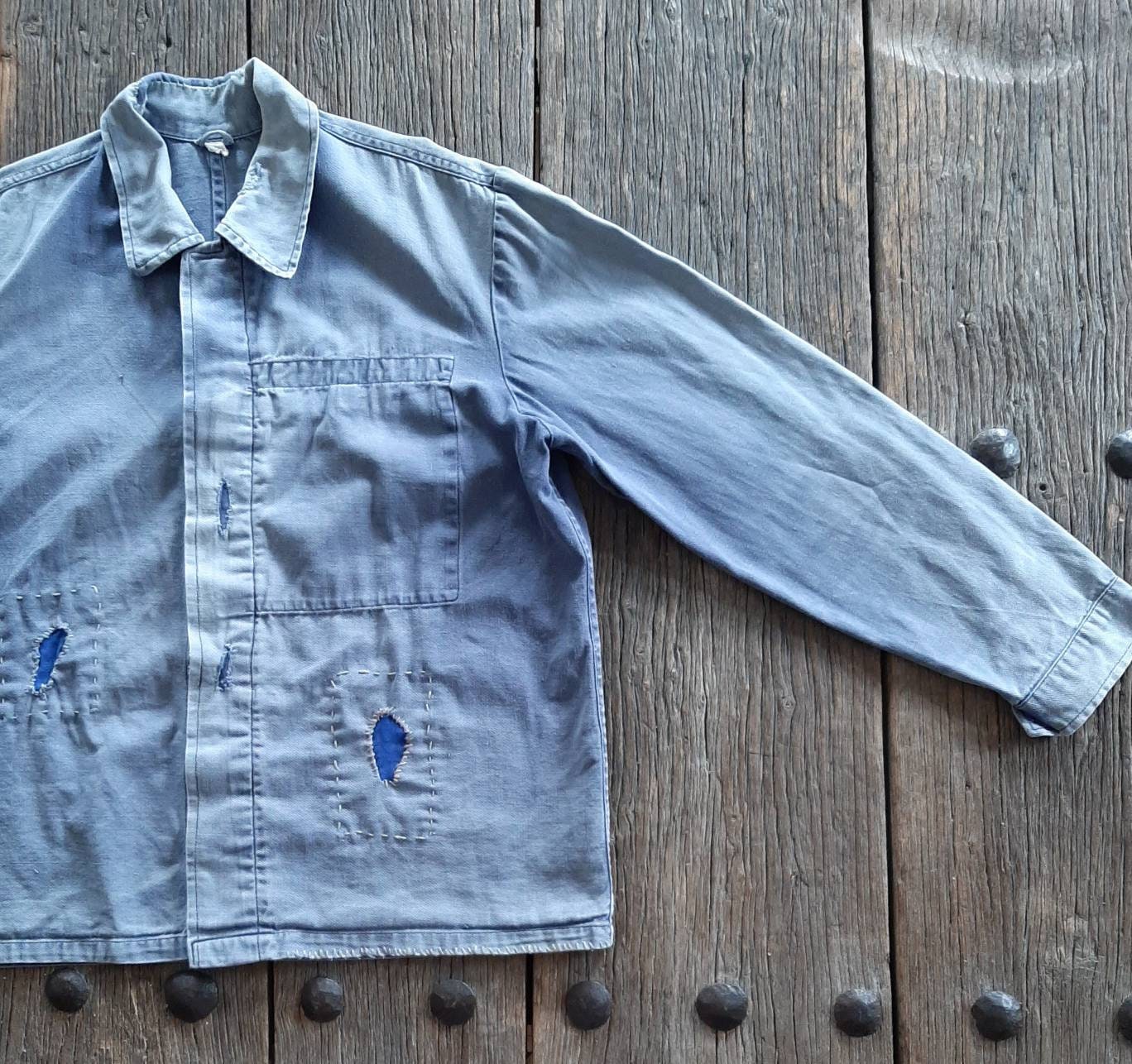 Old German 60s Blue Work Jacket*work Jacket, Colour-faded Old German 60s Blue Work Jacket*work Jacket, Colour-faded