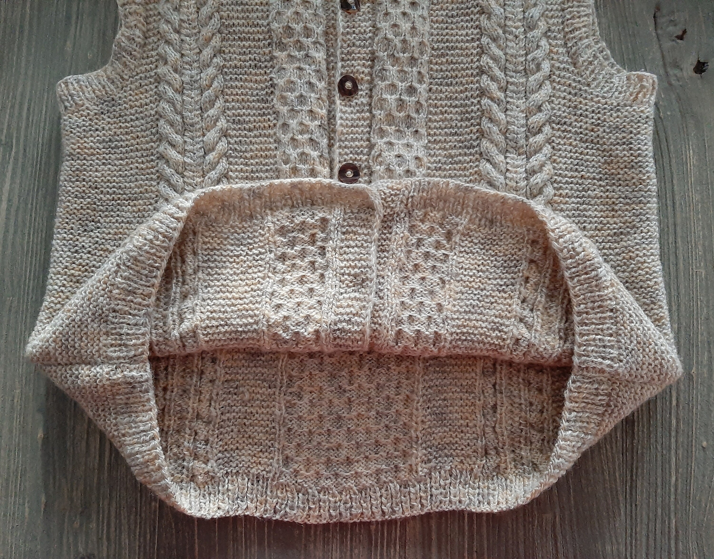 Antique Beige & Hand-knitted VEST Button Placket With DEER HORN ...