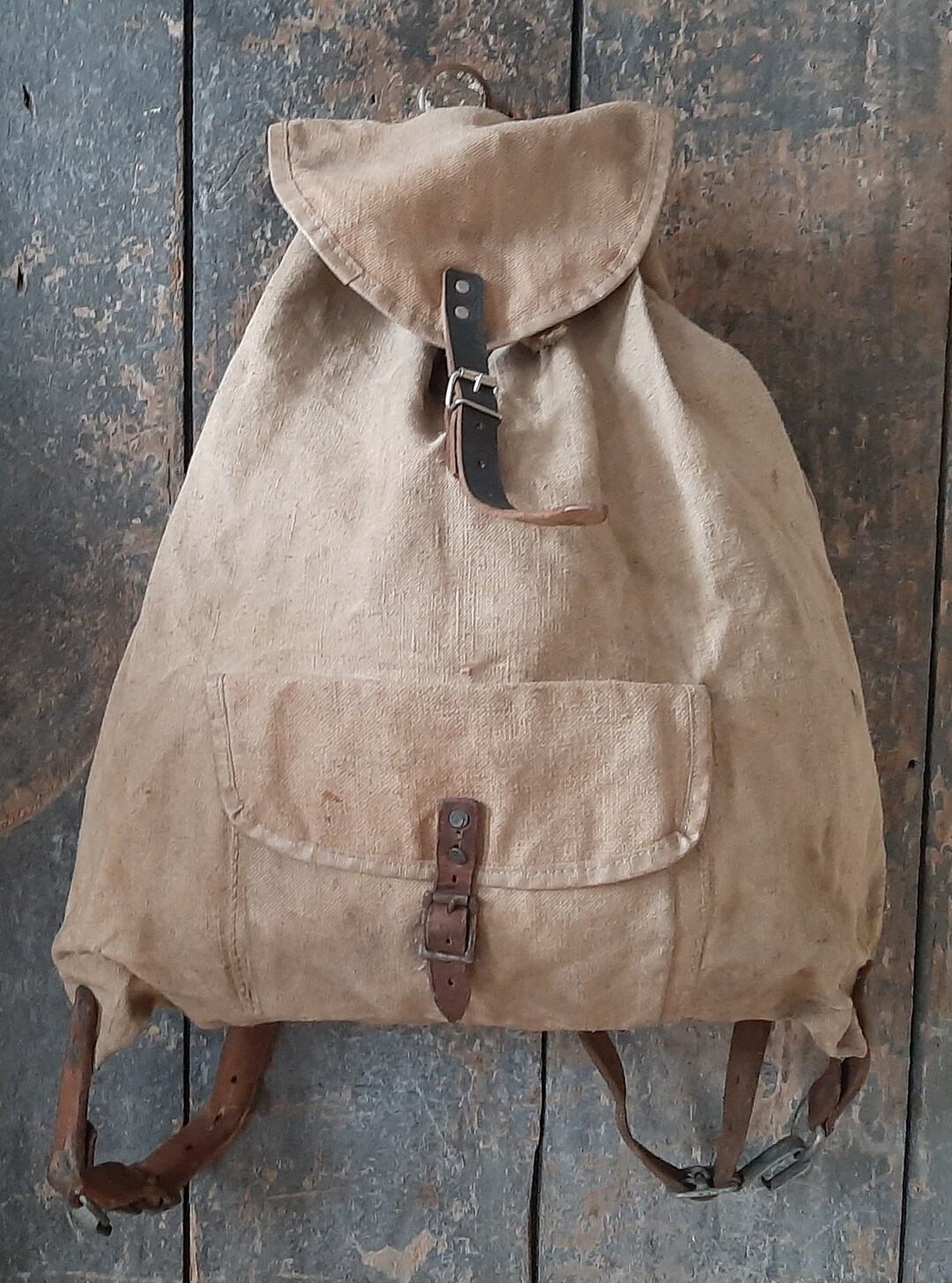 RARE Antique BACKPACK With Leather Straps Made of Hand-woven Linen From ...