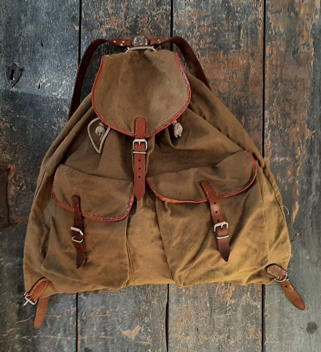 Antique BACKPACK From the 1950s With Leather - Etsy