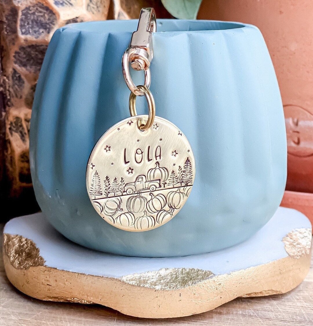 Gone Pumpkin Picking Dog Tag Fall Pet ID Tag Brass Dog Tag - Etsy