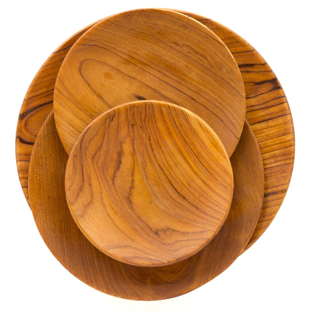Teak Wood Round Plate Set - Appetizer, Salad, Dinner, Charger - Etsy