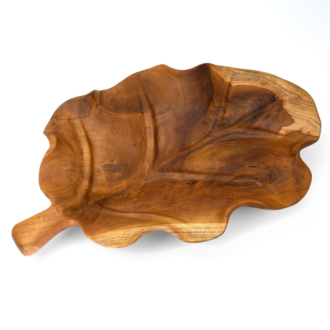 Large Organic Teak Wood Leaf Platter - Etsy