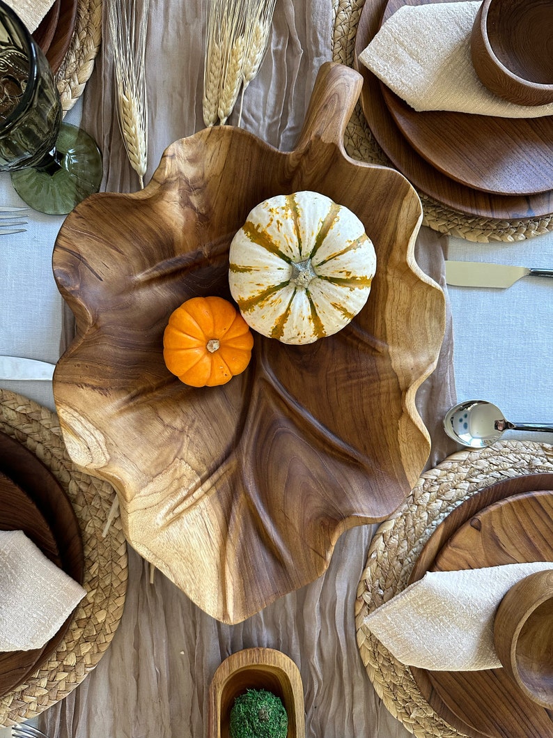 Large Teak Wood Leaf Platter - Etsy