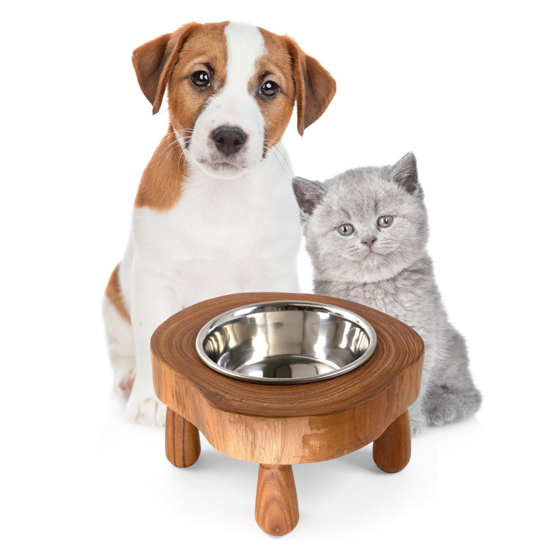 Dog Bowl Stand Made of Premium Teak Wood Gift for Dog Mom includes ...