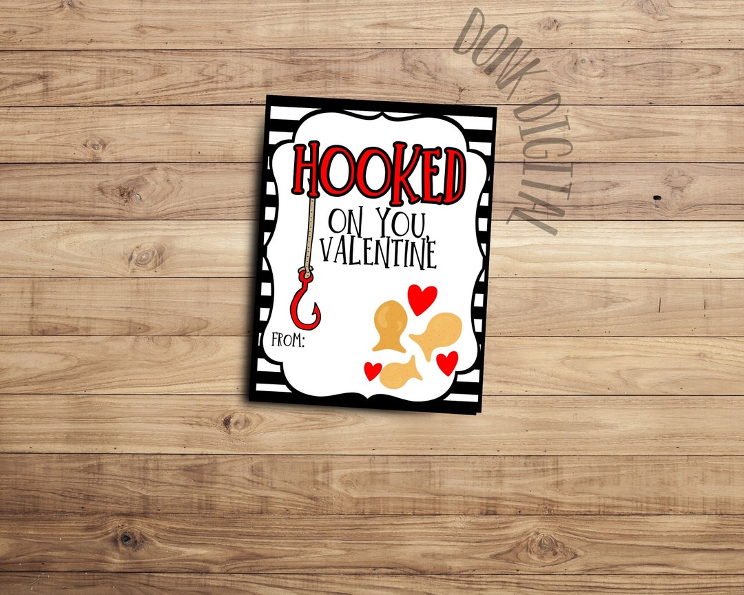 Hooked on You Valentine Cards: Printable (PDF) - Etsy