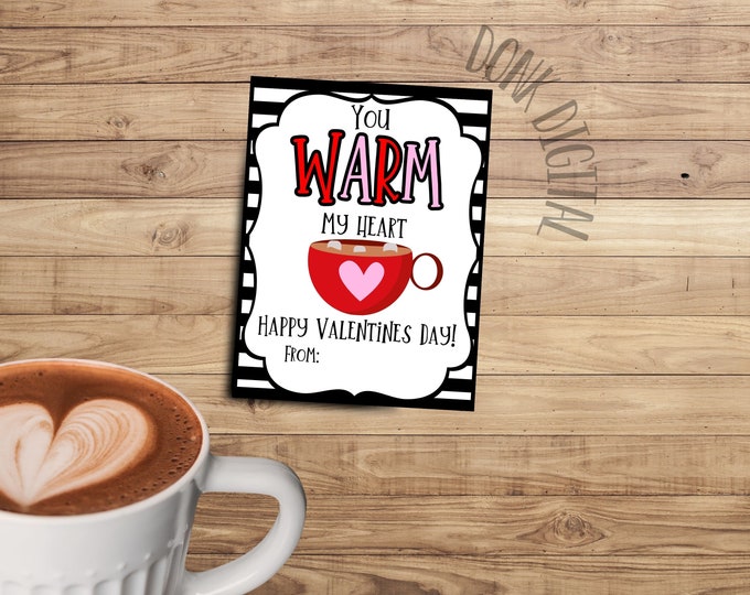 Printable Hot Chocolate Valentines, Valentines Cards for Class, Hot ...