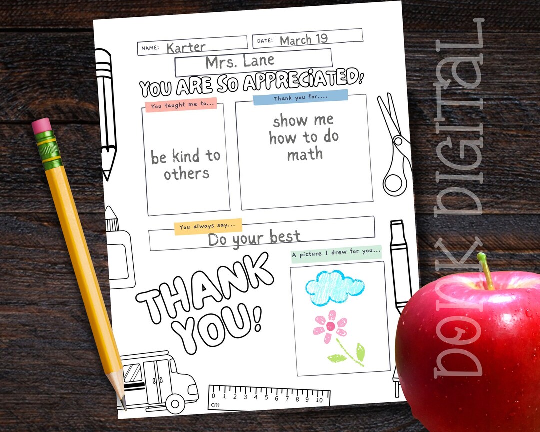 Teacher Appreciation Printable: Fill-in Thank You Card (PDF) - Etsy