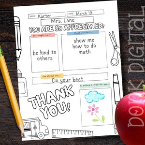 Teacher Appreciation Printable: Fill-in Thank You Card (PDF) - Etsy