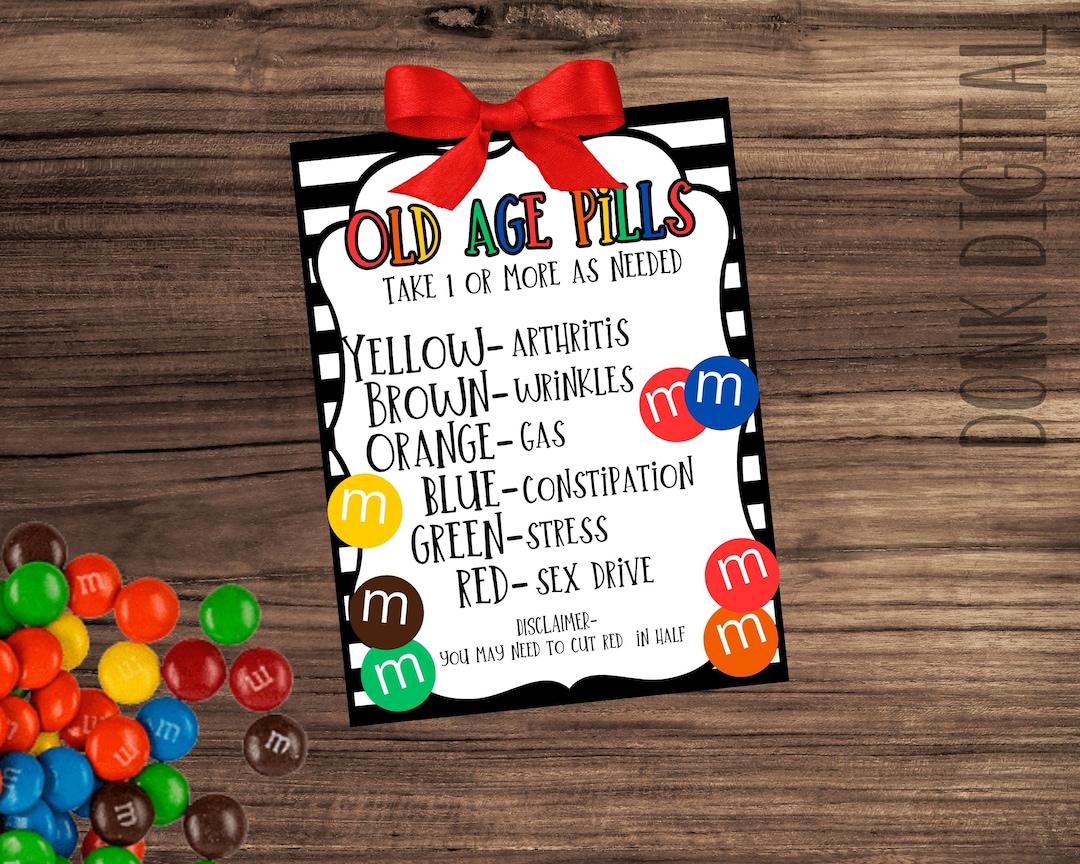 Old Age Pills Tag Printable Over the Hill Birthday Gag Gift Gag Gift ...