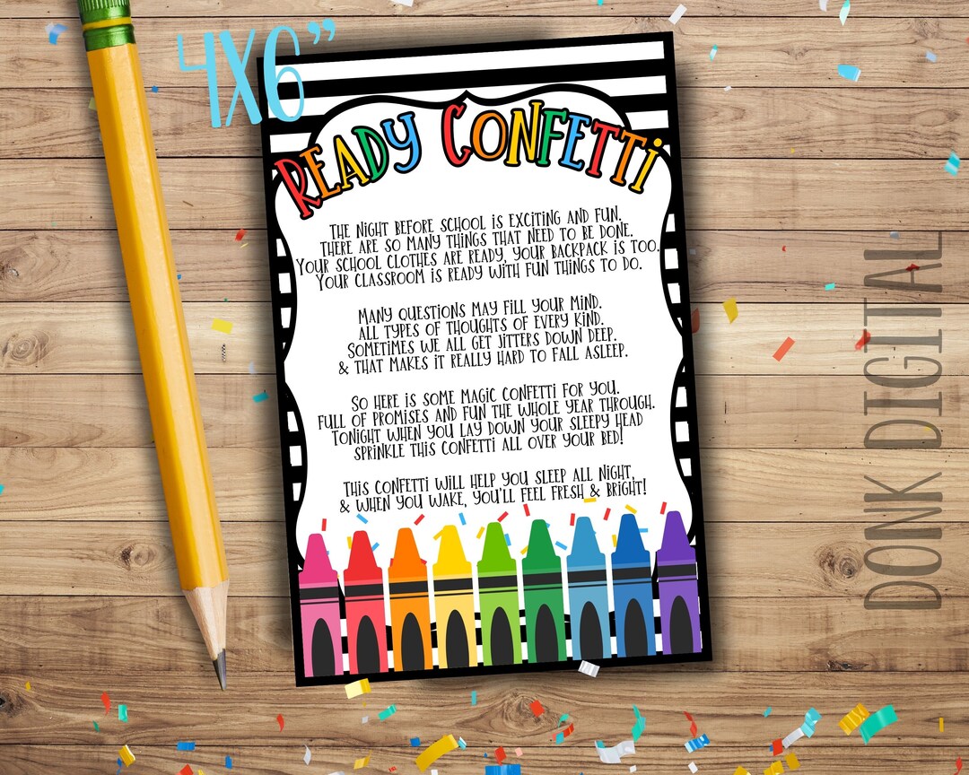Ready Confetti -student Gift - Classroom Gift - Teacher Printable- Back ...