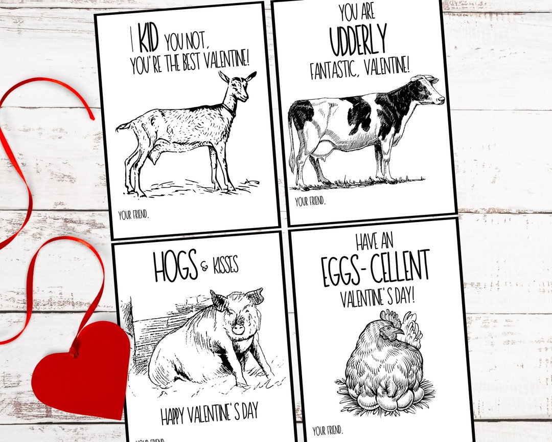 Farm Animal Valentine's- Printable Valentines - Class Valentine Hand ...