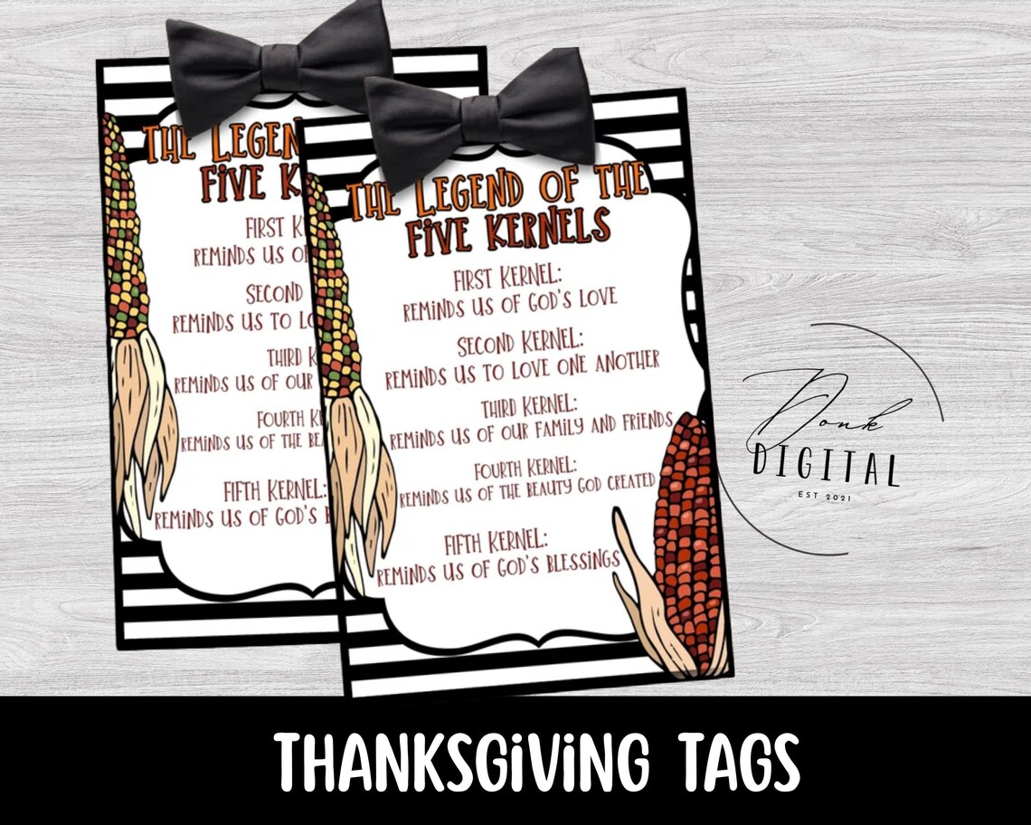 Thanksgiving Five Kernels Story Tags: Printable (PDF) - Etsy