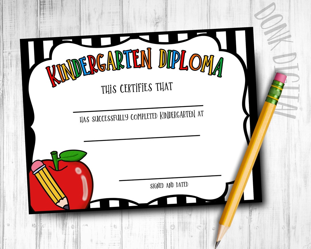 Kindergarten Diploma – Printable Graduation Gift (PDF) - Etsy