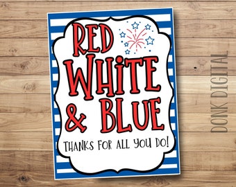 4th of July Thank You Printable Sign, Red White and Blue Appreciate You ...