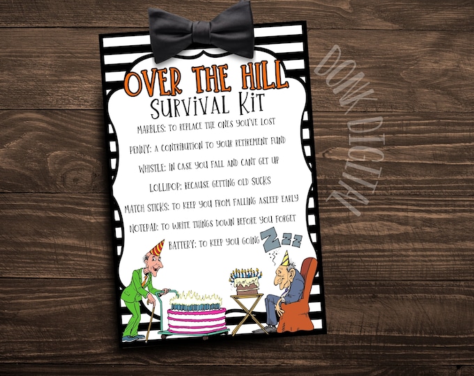 Over the Hill Survival Kit Includes Topper and Card - Digital Printable ...