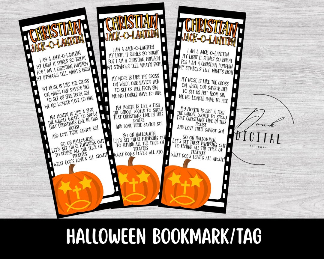 Christian Jack O' Lantern Poem Bookmark Tags: Printable (PDF) - Etsy